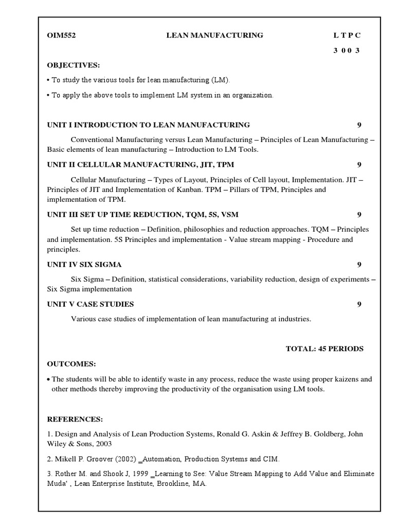 Lean Manufacturing Course Overview | PDF | Business | Technology ...