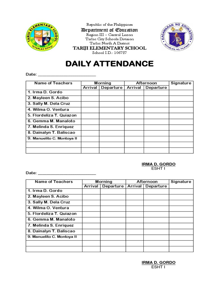 Daily Attendance: Department of Education | PDF