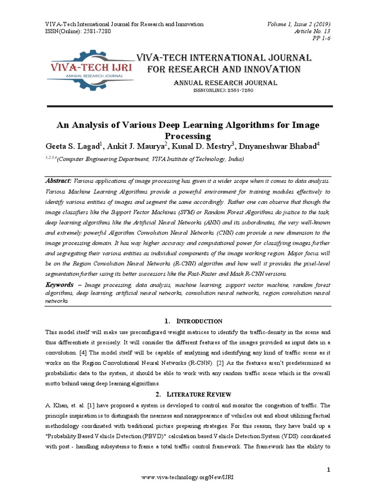 An Analysis Of Various Deep Learning Algorithms For Image Processing Pdf Artificial Neural