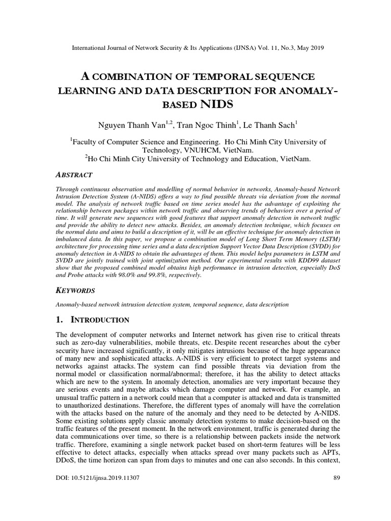 A Combination of Temporal Sequence Learning and Data Description For Anomalybased Nids | PDF ...