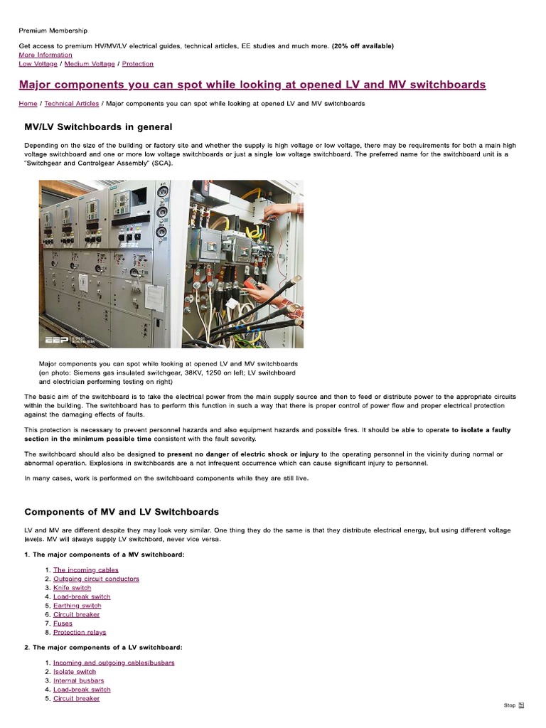 Major Components in LV and MV Switchboards | PDF