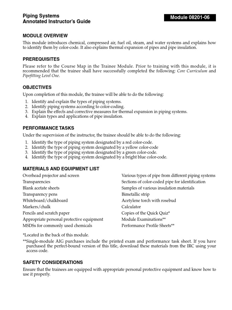 Piping Systems Annotated Instructor's Guide: Module Overview | PDF ...