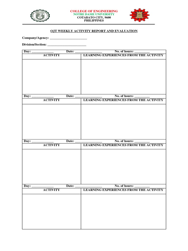 Ojt Weekly Activity Report and Evaluation | PDF