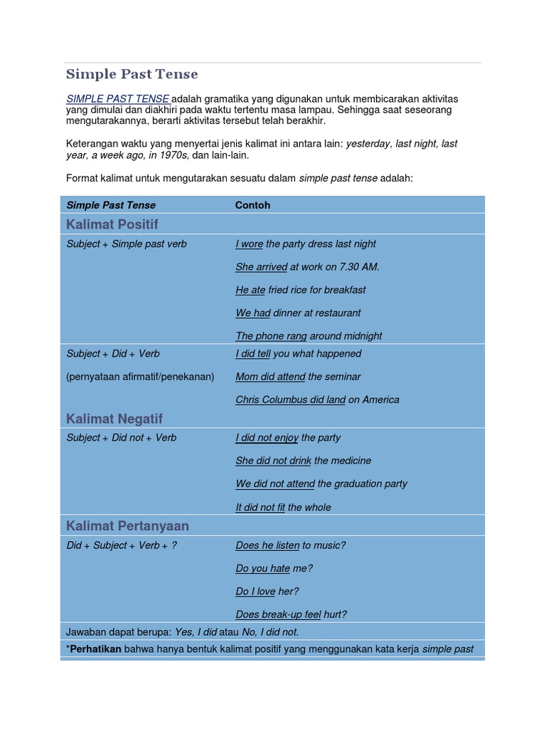 Simple Past Tense | PDF | Kajian Bahasa Asing