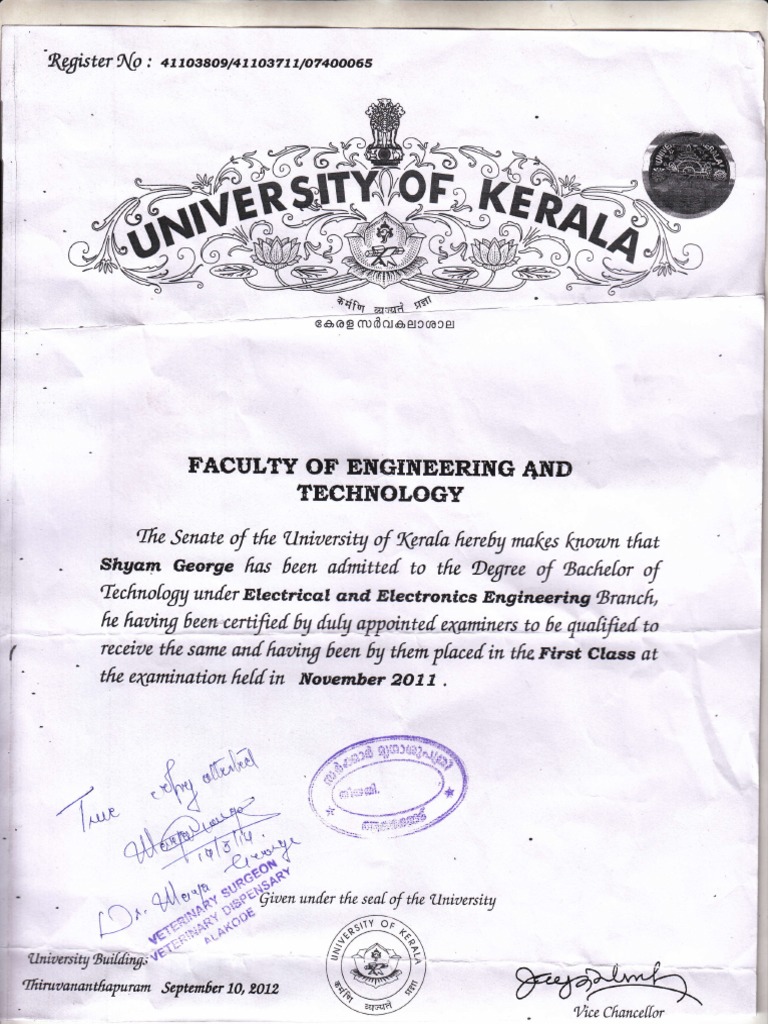 Degree Certificate BTech