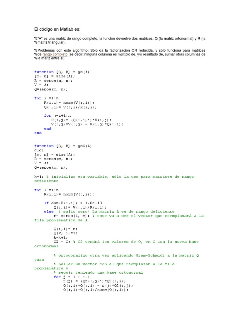 El Código en Matlab QR | PDF | Matriz (Matemáticas) | Teoría de la matriz