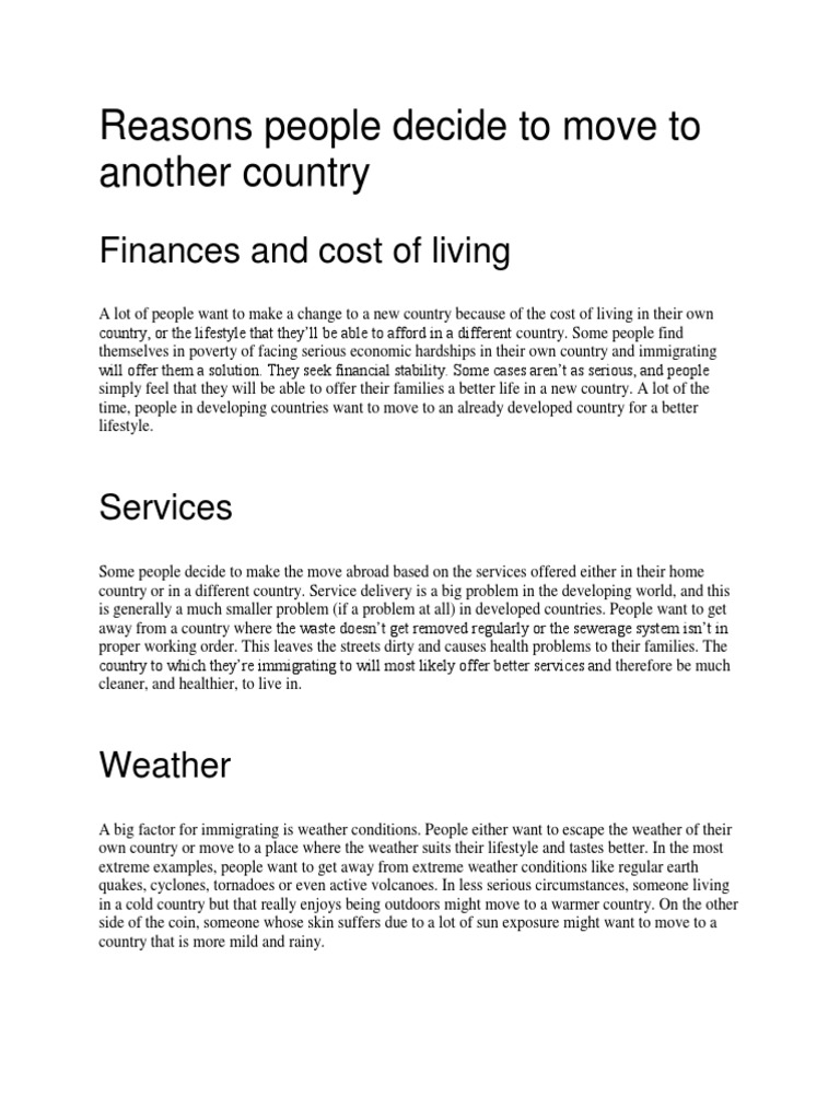 Reasons People Decide To Move To Another Country: Finances and Cost of ...