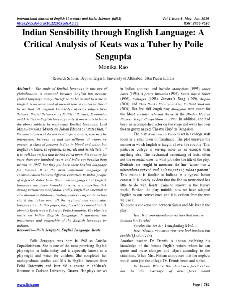 Indian Sensibility Through English Language: A Critical Analysis of ...