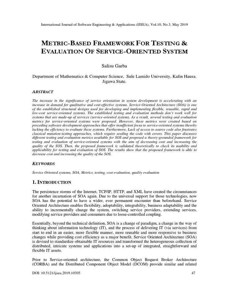 Metric Based Framework For Testing And Evaluation Of Service Oriented System Pdf Service