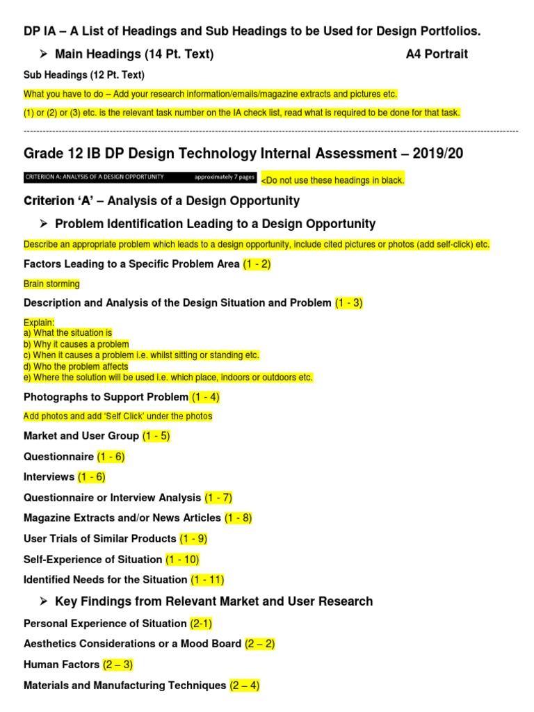 Grade 12 IB DP Design Technology Internal Assessment - 2019/20 | PDF ...