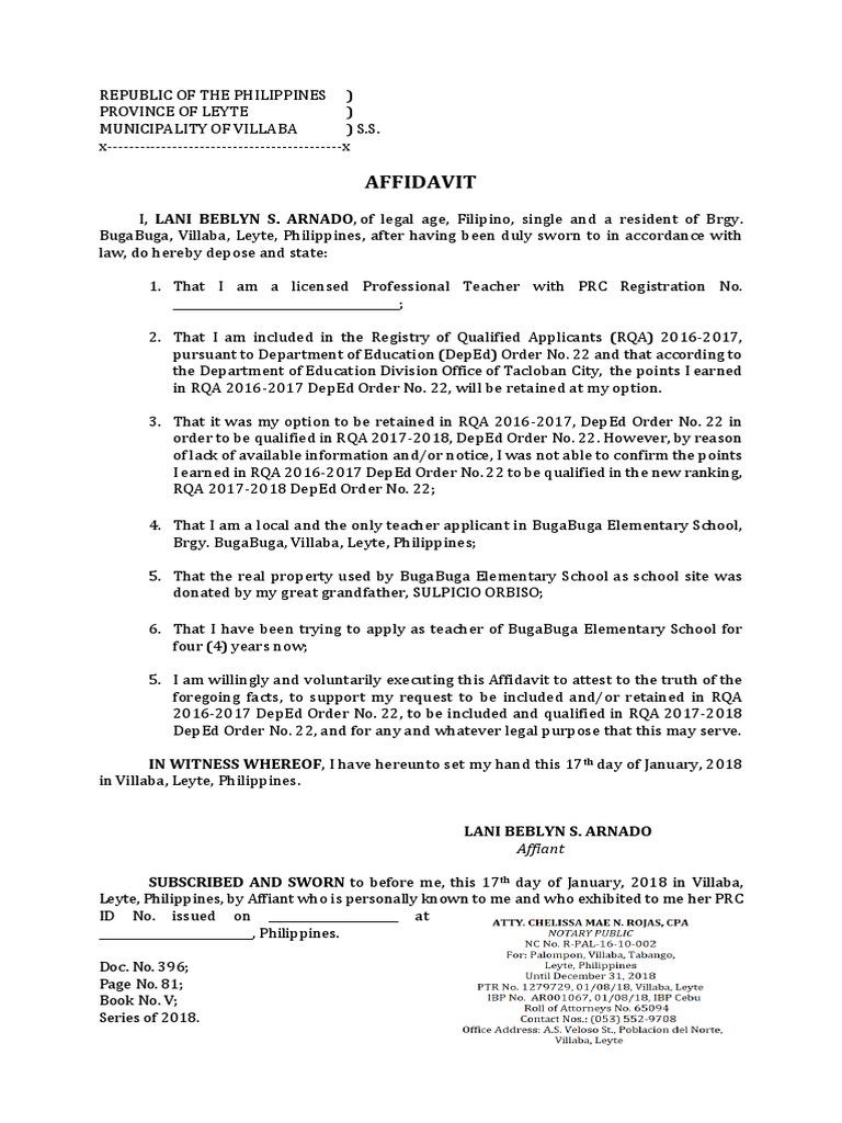 Affidavit For Ranking | PDF | Affidavit | Civil Law (Common Law)