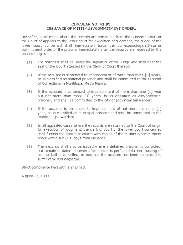 Mittimus and Commitment Order Guidelines | PDF