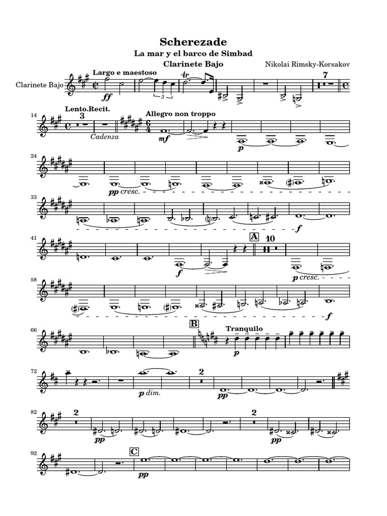 Rimsky-Korsakov - Scheherazade - ClarinetBajo | PDF | Ballet | Composiciones