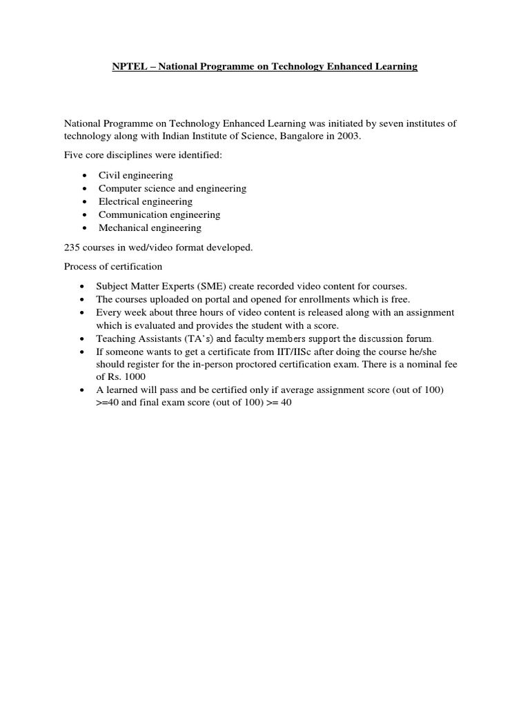 NPTEL - National Programme On Technology Enhanced Learning | PDF ...