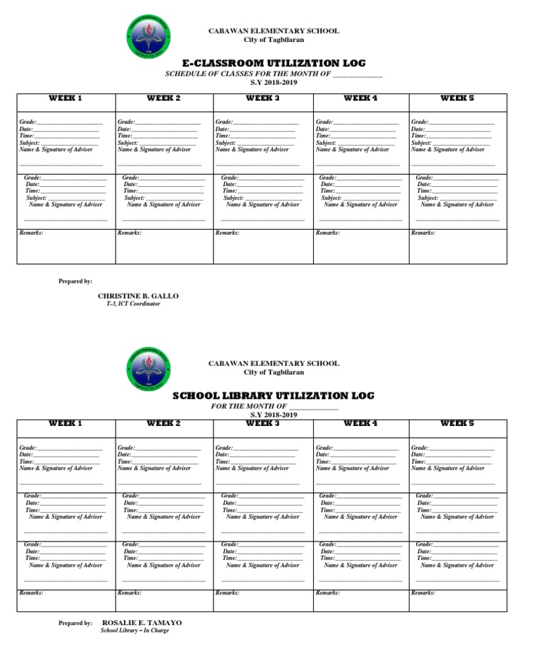 E-Classroom Utilization Log: Cabawan Elementary School City of ...