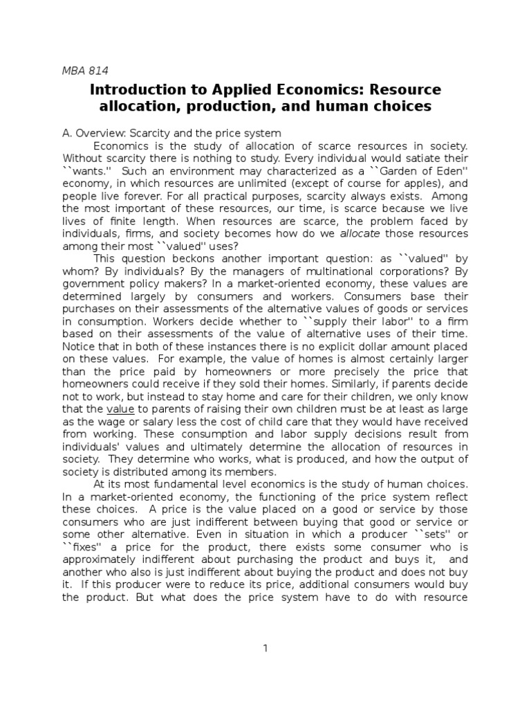 Introduction To Applied Economics: Resource Allocation, Production, and ...