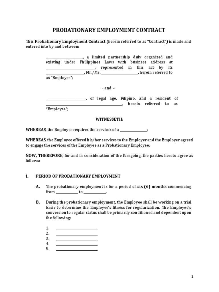 Probationary Employment Contract Template | PDF | Confidentiality ...