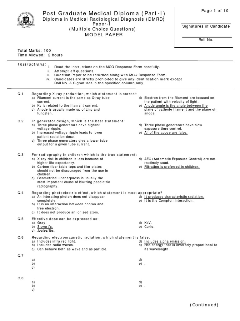 DMRD Parti MCQ | PDF | Radiography | Electromagnetic Radiation