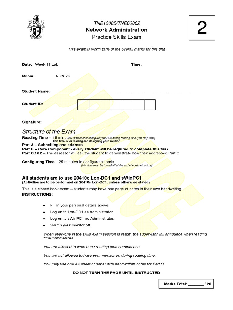 Network Administration: Practice Skills Exam | PDF | Ip Address ...