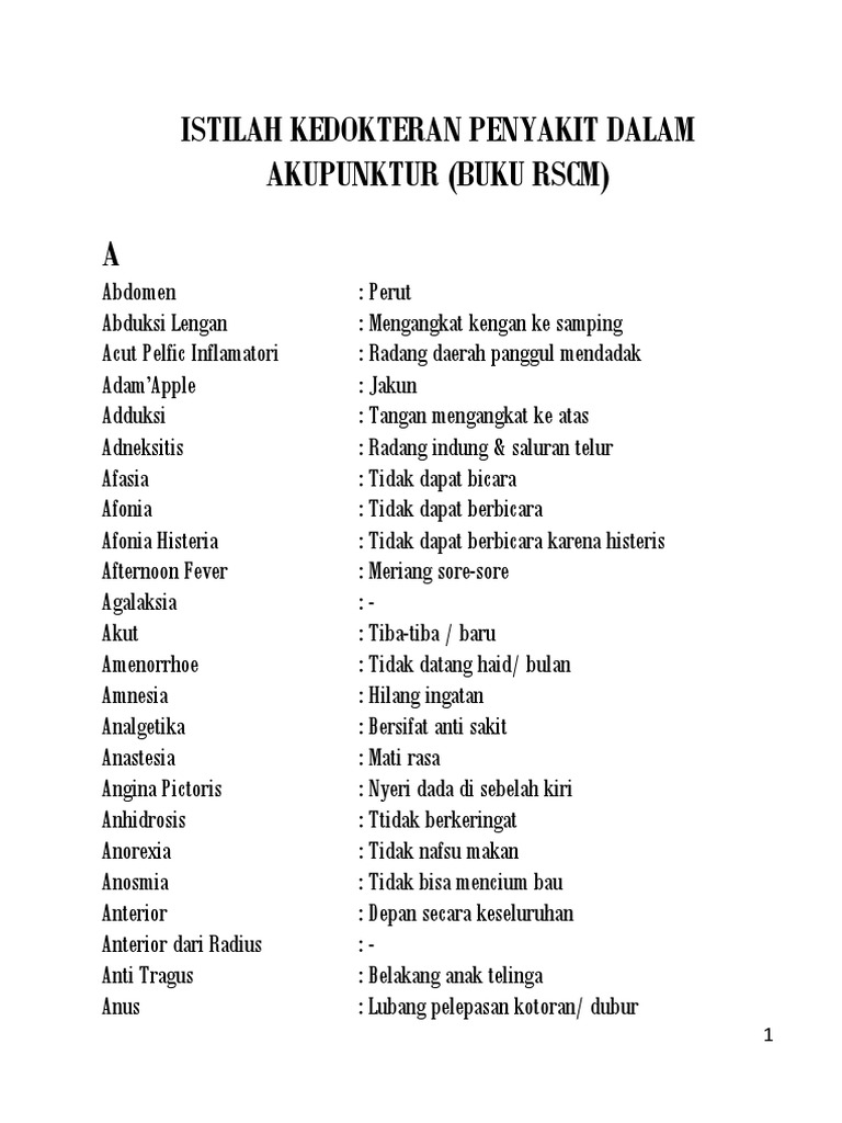 Istilah Kedokteran Akupunktur RSCM | PDF | Sains & Matematika