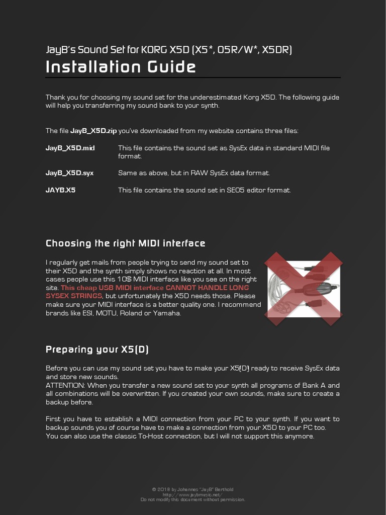 Installation Guide: Jayb'S Sound Set For Korg X5D (X5, 05R/W, X5Dr ...