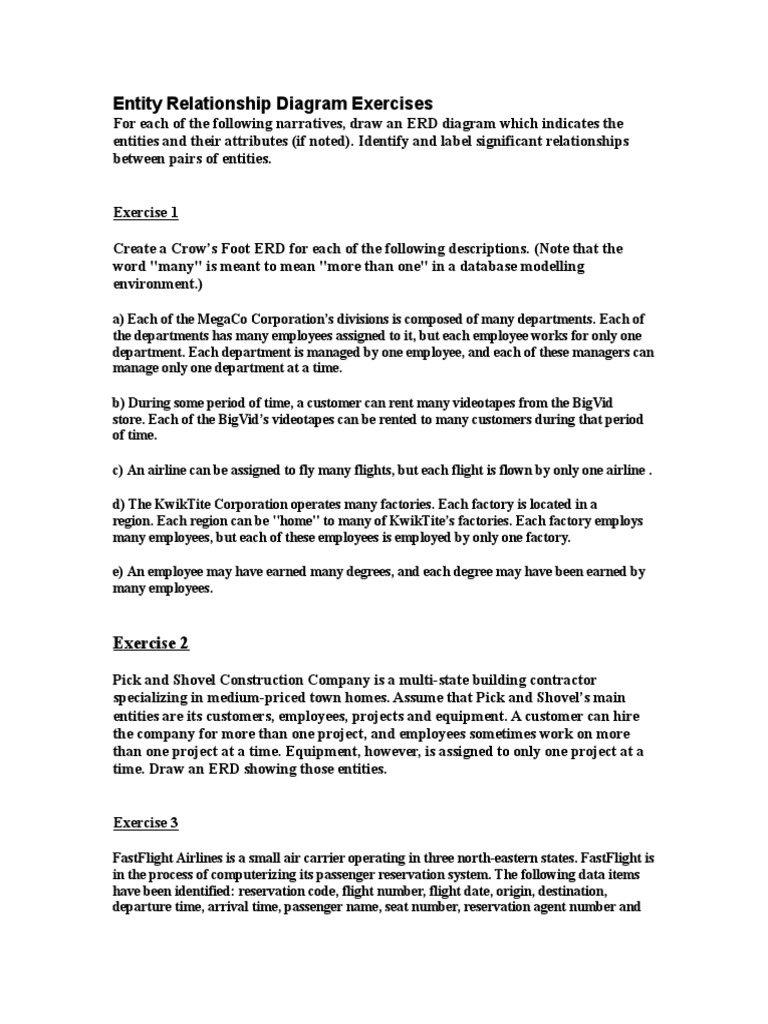 Entity Relationship Diagram Exercises | PDF | Invoice | Business