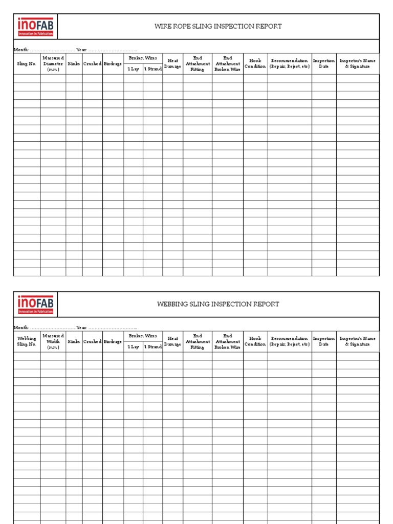 Wire Rope - Sling Inspection Report | PDF | Technology & Engineering ...