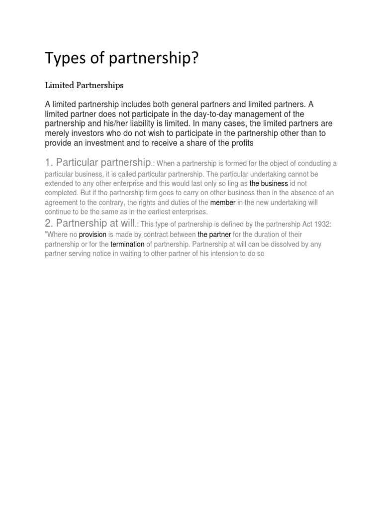 Types of Partnership | PDF