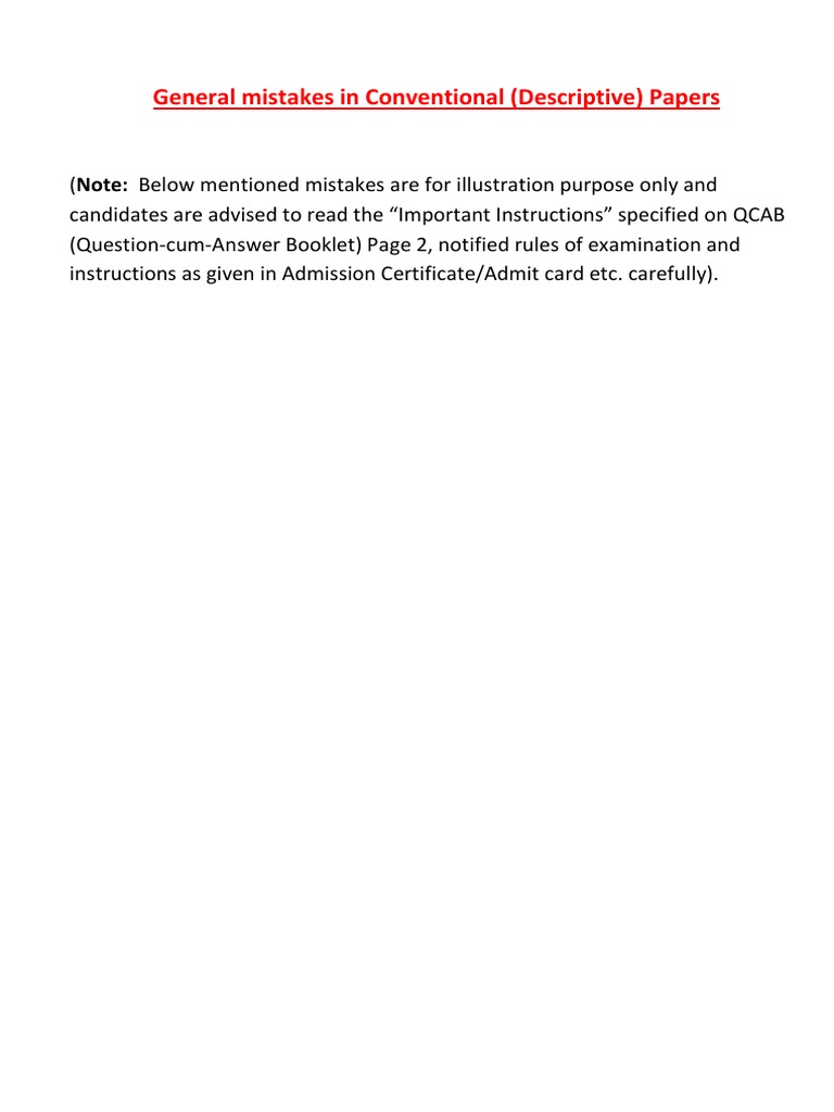 General Mistakes in Conventional (Descriptive) Papers | PDF