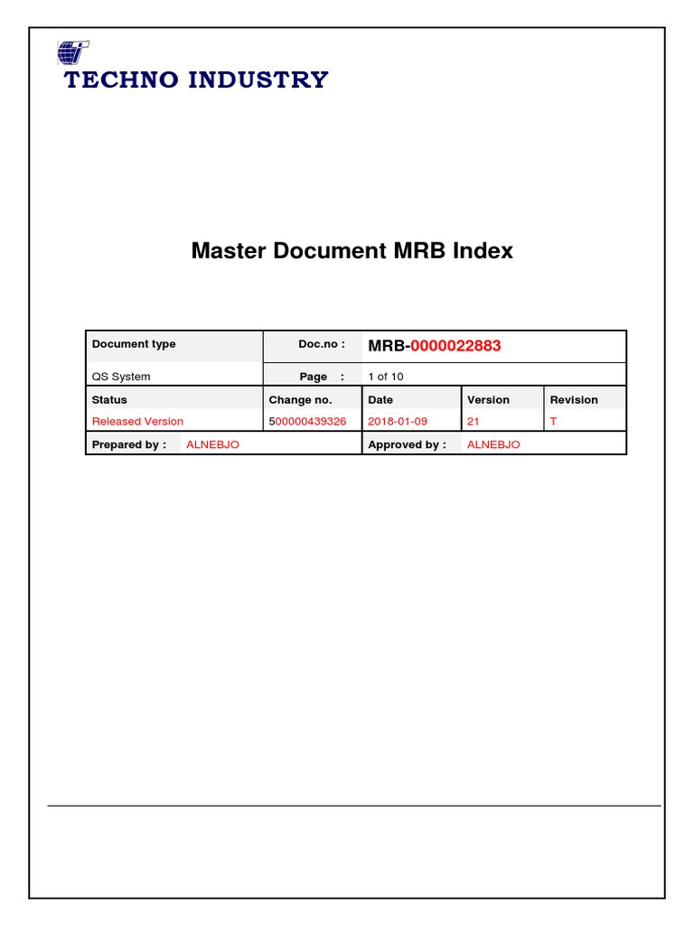Techno Industry: Master Document MRB Index | PDF | Business Process ...