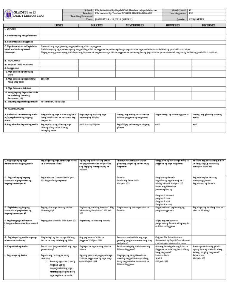 4th Periodical Test - Esp With Tos | PDF