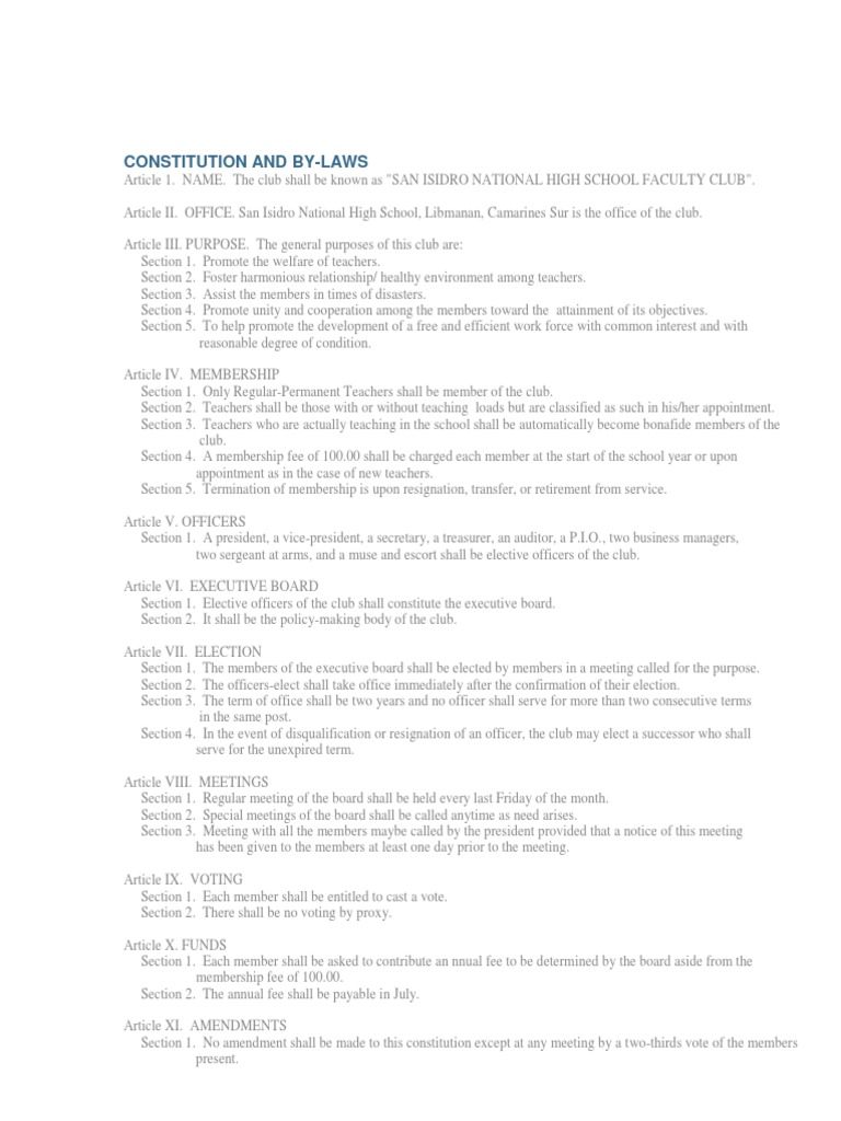 Constitution and By-Laws | PDF | Constitutional Amendment | Board Of ...