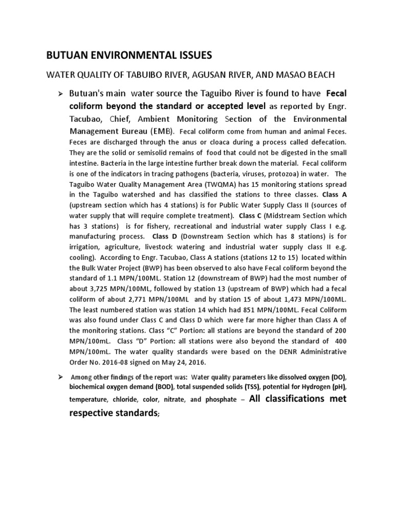 Butuan's Water Quality and Environmental Issues | PDF | Feces | Water