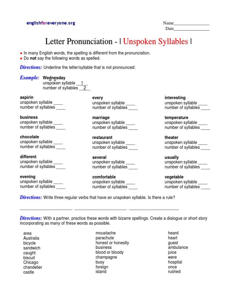 Letter Pronunciation - Unspoken Syllables PDF | PDF | Syllable | Philology