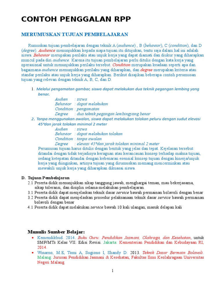 3 Contoh Penggalan RPP Permainan Bolavoli PPG Um | PDF