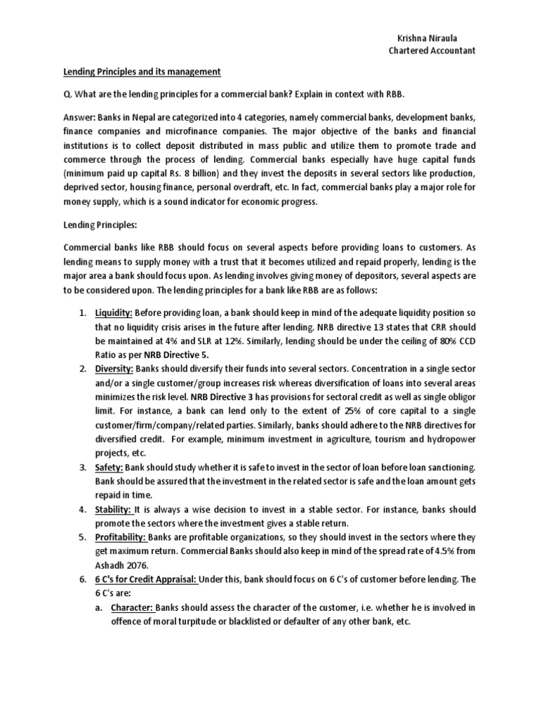Lending Principles and Loan Classification | PDF | Banks | Loans