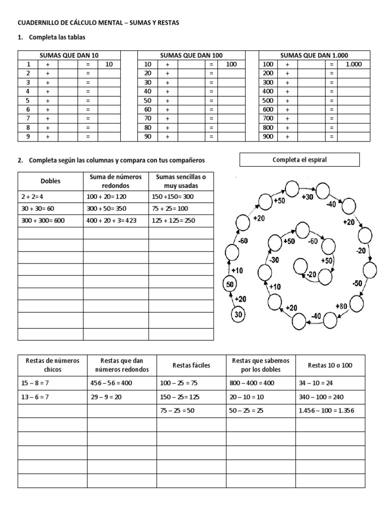 Cuadernillo de Cálculo Mental Primaria | PDF | Ocio | Agitación