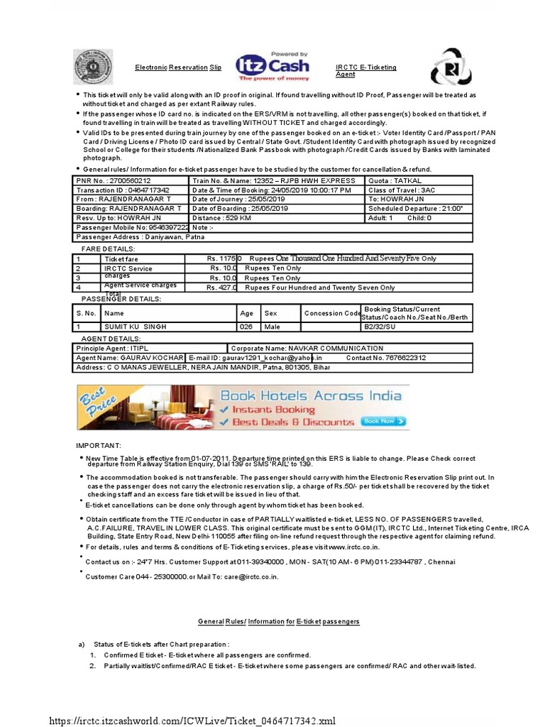 TICKET 3AC FOR TGPL (Howrah) PDF | PDF | Identity Document | Ticket (Admission)
