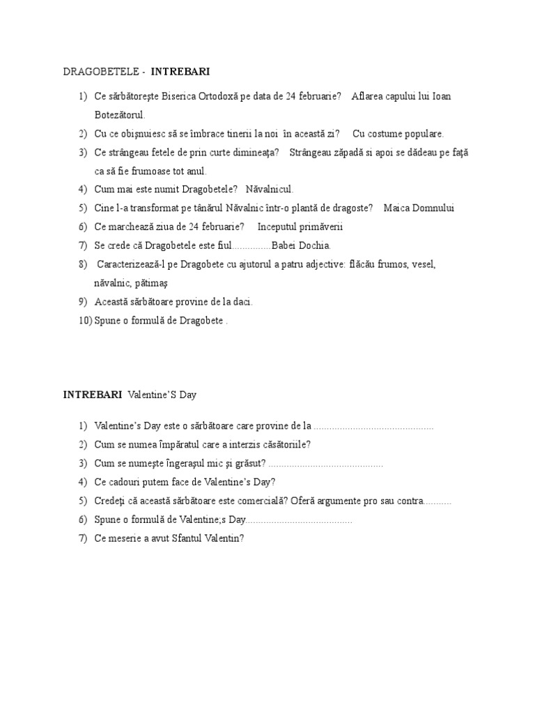 Dragobetele Intrebari | PDF