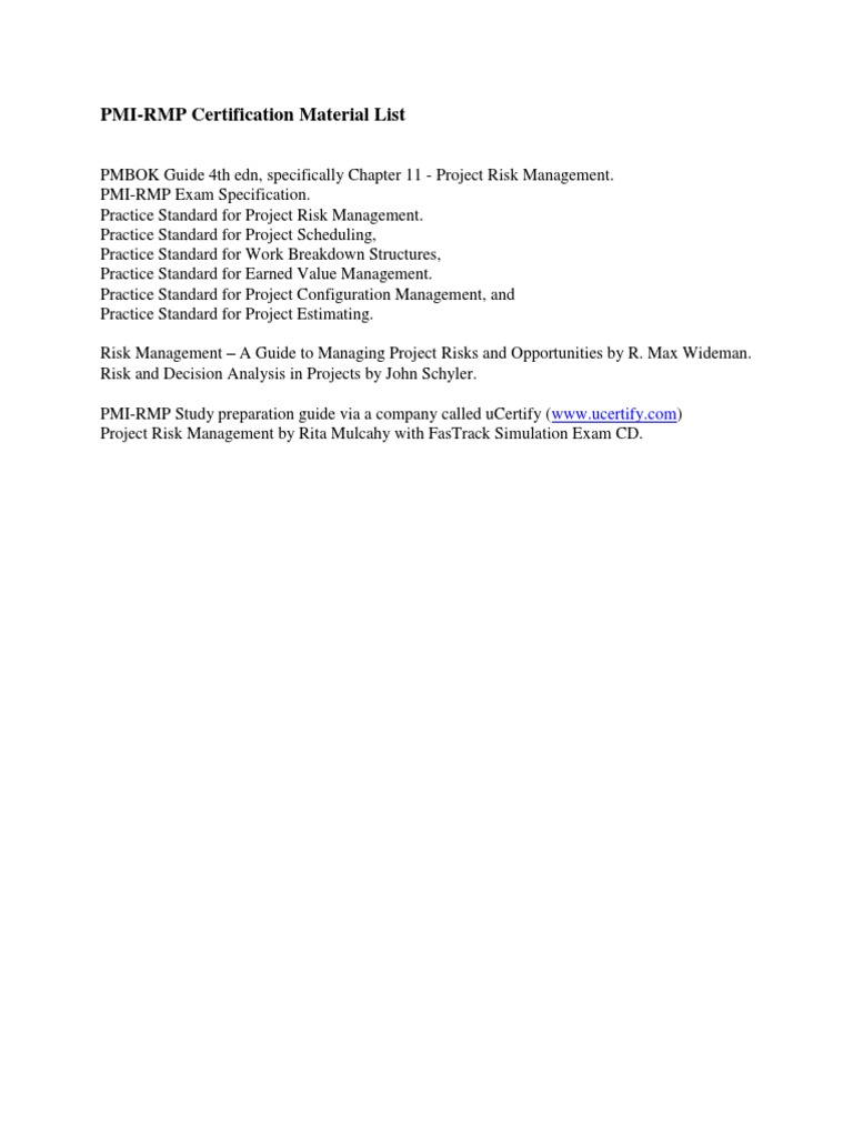 PMI-RMP Certification Study Guide | PDF | Business | Technology ...