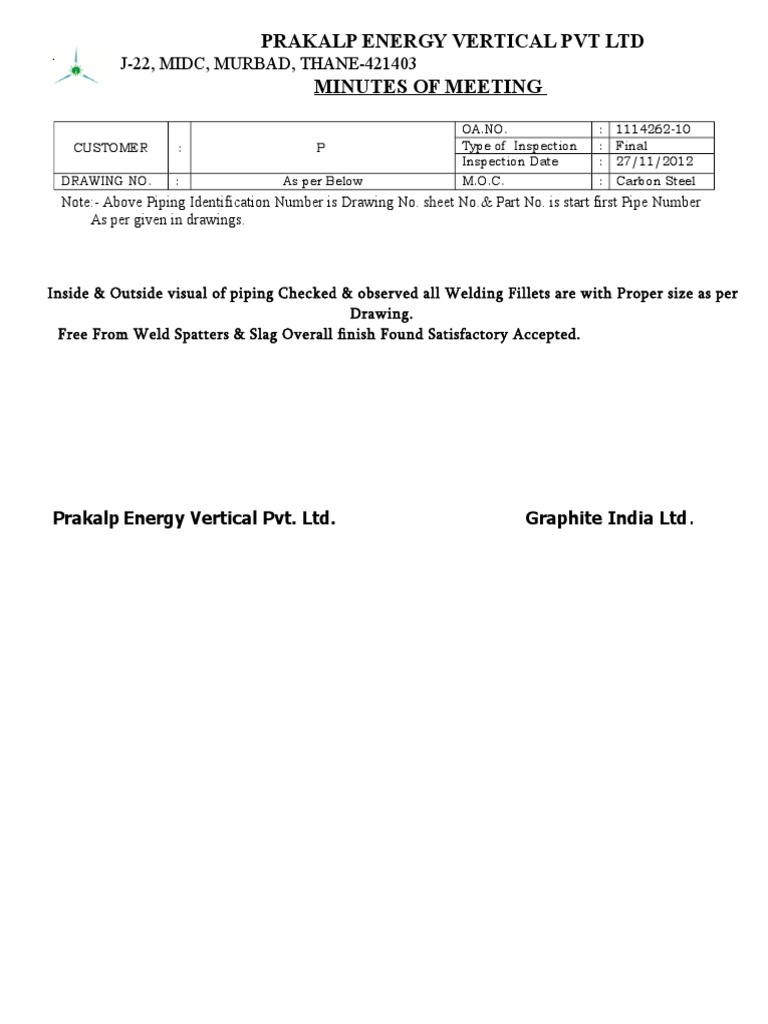 Visual INSPECTION REPORT | PDF