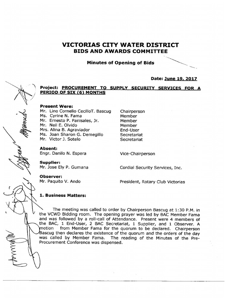 Minutes of Bid Opening PDF | PDF