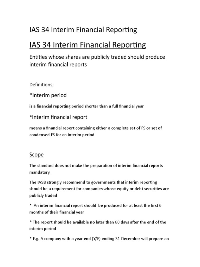 IAS 34 Interim Financial Reporting | PDF | Financial Statement ...