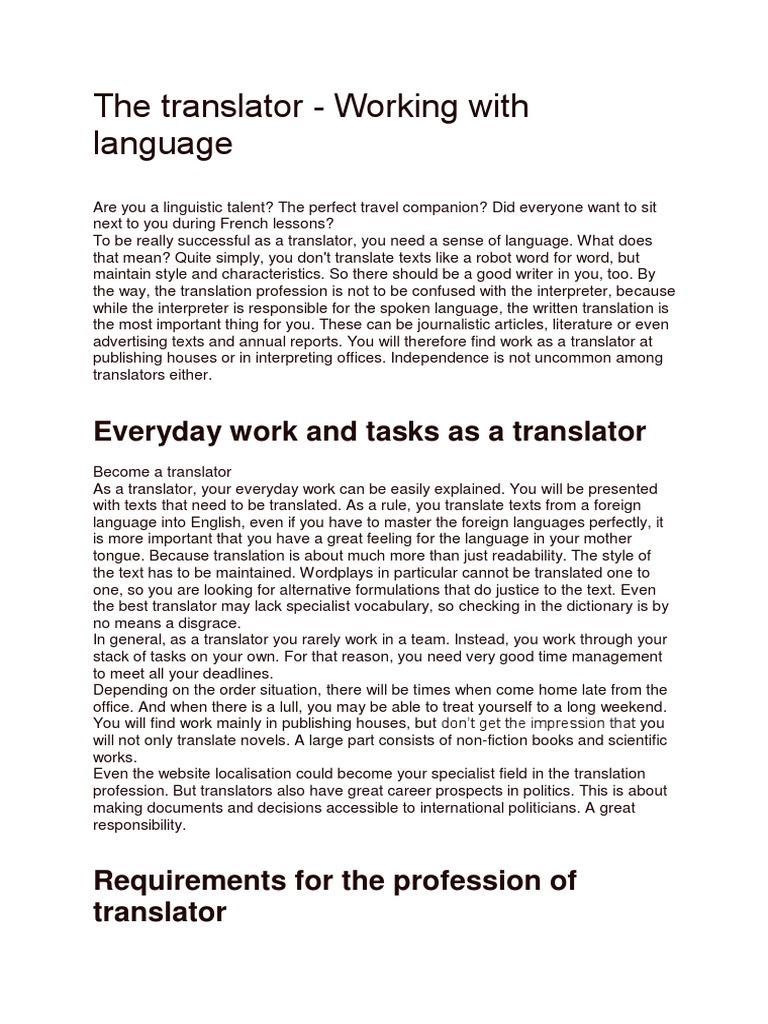 Translator As A Profession | PDF | Translations | Language Interpretation