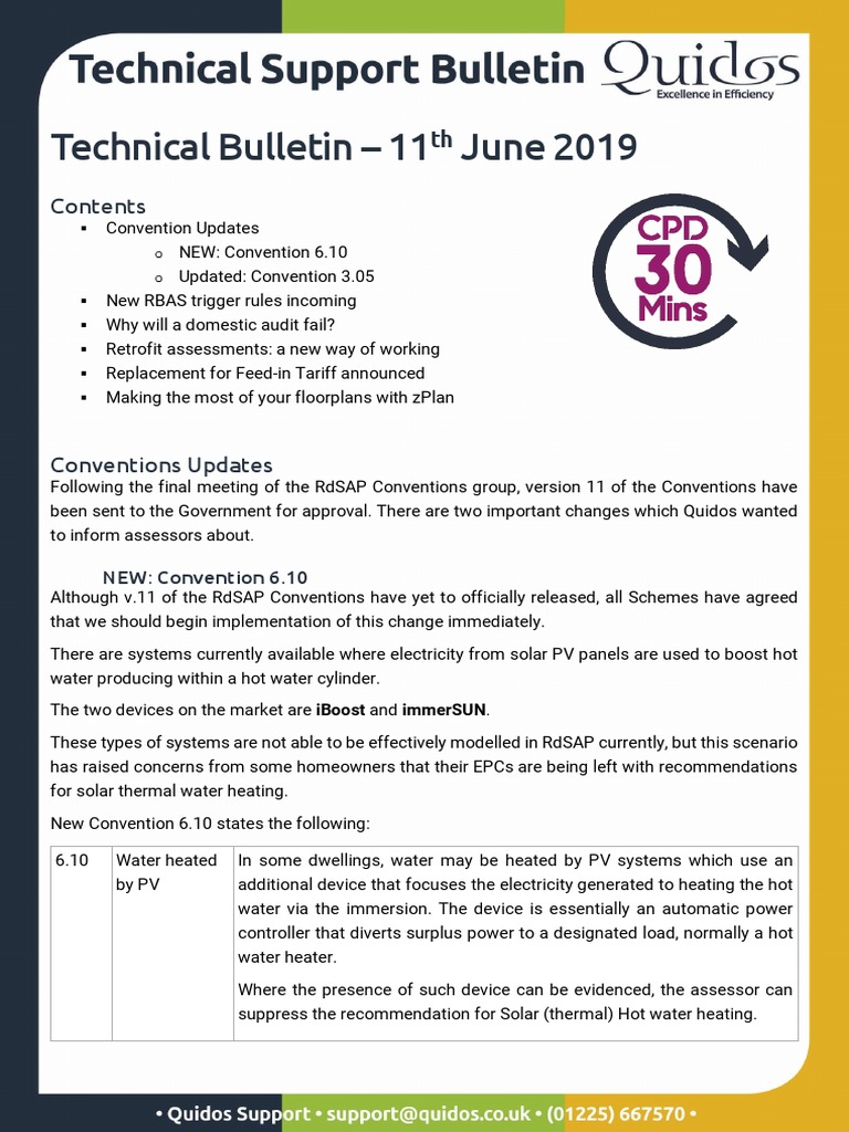RdSAP Conventions Update Bulletin 2019 | PDF | Water Heating | Hvac