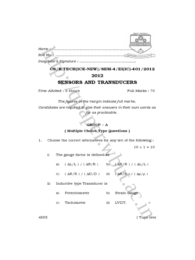 HT TP: //qpa Pe R.W But .Ac .In: Sensors and Transducers | PDF | Piezoelectricity | Thermocouple