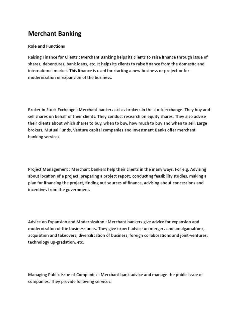 Merchant Banking: Role and Functions | PDF | Banks | Stocks