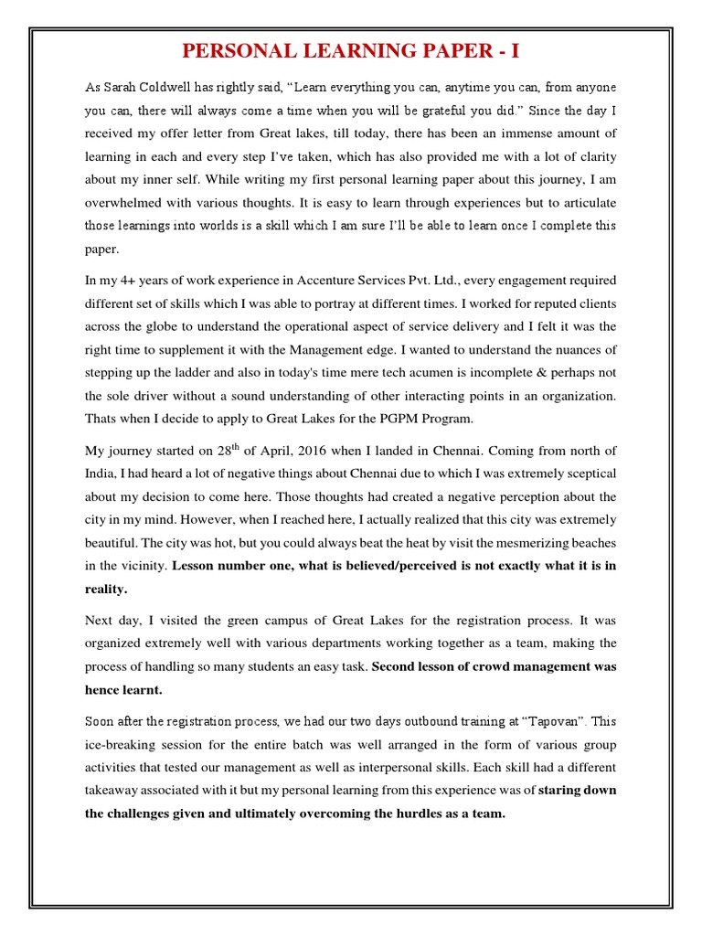 Personal Learning Paper PDF | PDF | Mind | Learning