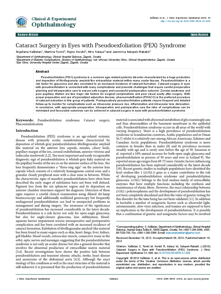 Ophthalmology: Cataract Surgery in Eyes With Pseudoexfoliation (PEX ...