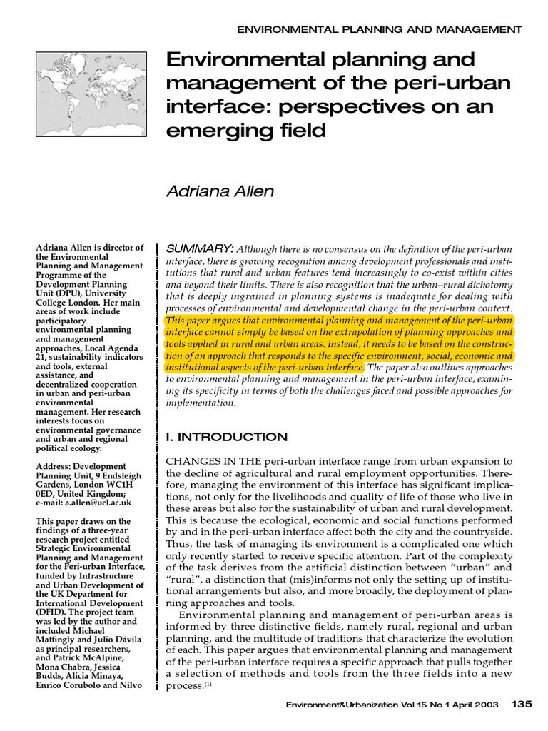 Environmental Planning and Management of The Peri-Urban Interface ...